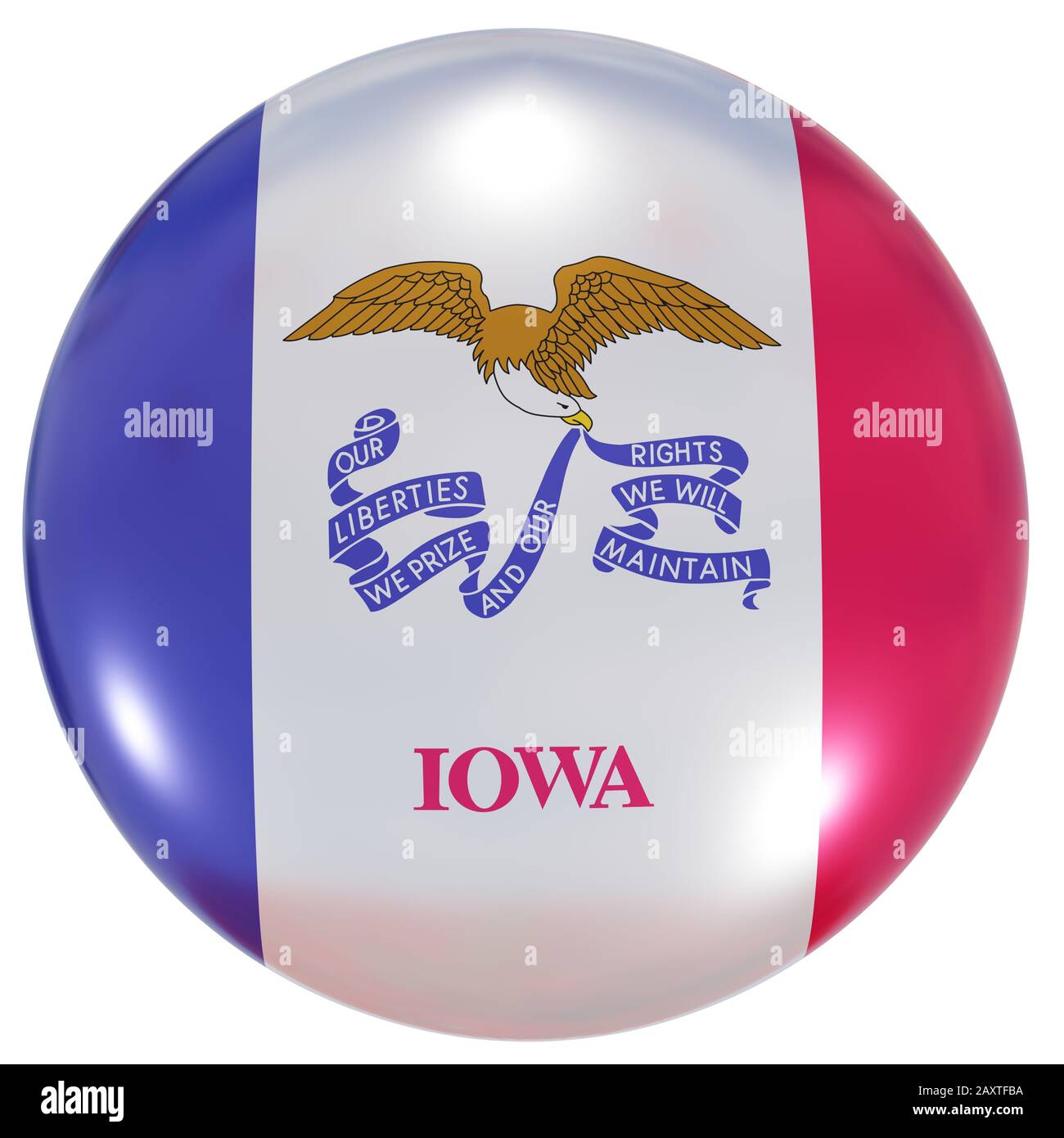 3d rendering of an Iowa USA State flag on a circle icon isolated on ...