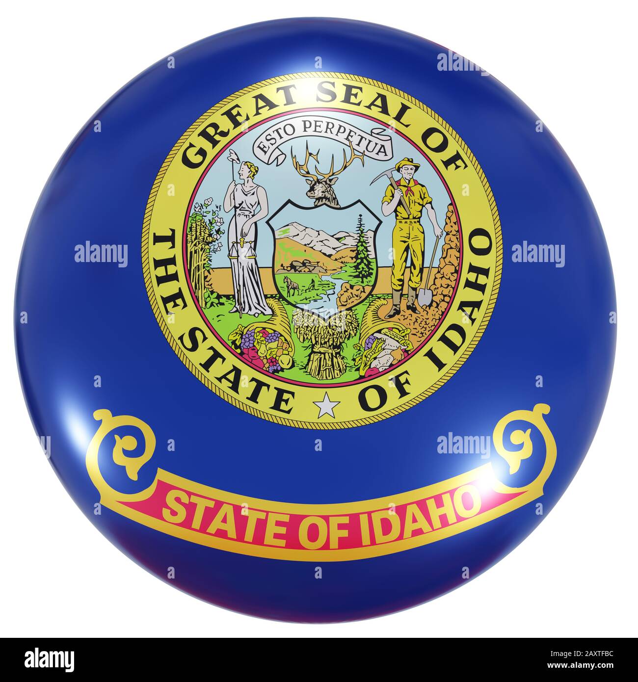 3d rendering of an Idaho USA State flag on a circle icon isolated on ...