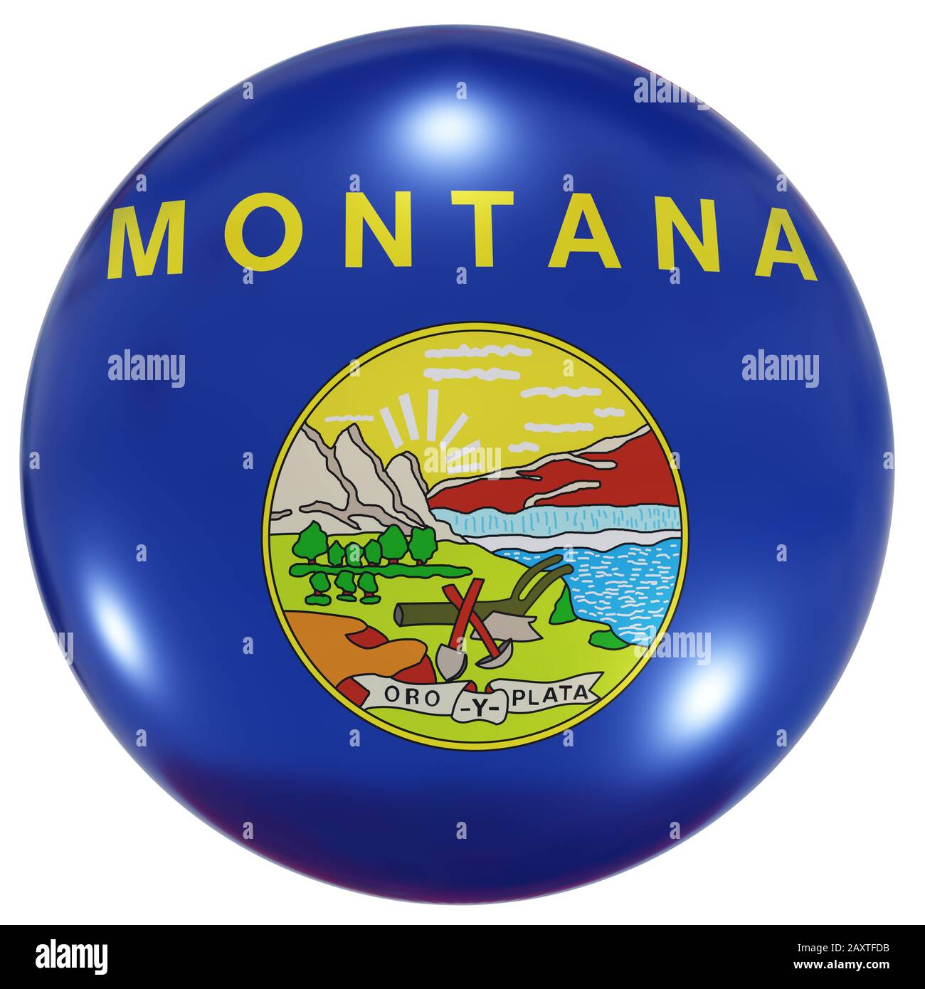 3d rendering of a Montana USA State flag on a circle icon isolated on ...
