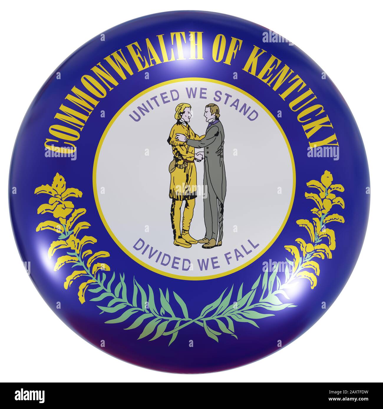 3d rendering of a Kentucky USA State flag on a circle icon isolated on ...