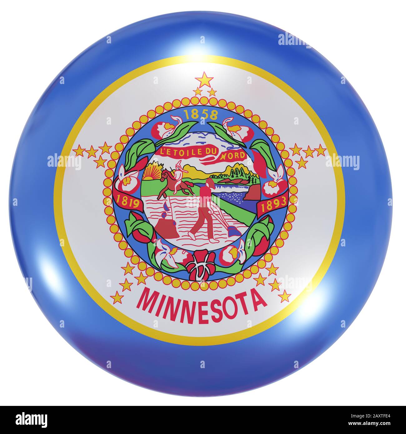 3d rendering of a Minnesota USA State flag on a circle icon isolated on ...