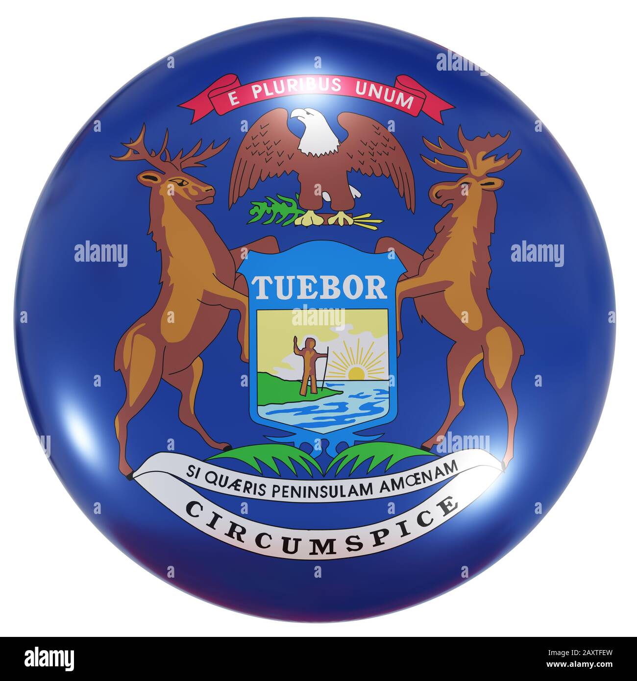 3d rendering of a Michigan USA State flag on a circle icon isolated on ...