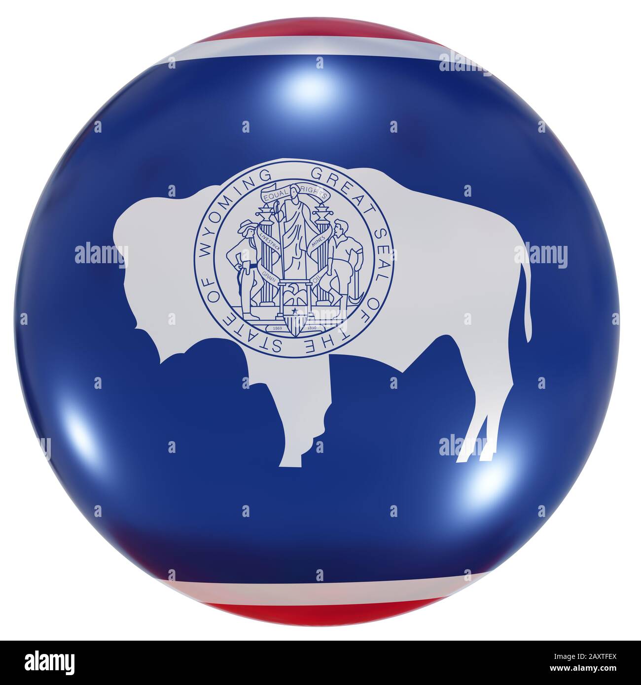 3d rendering of a Wyoming USA State flag on a circle icon isolated on ...