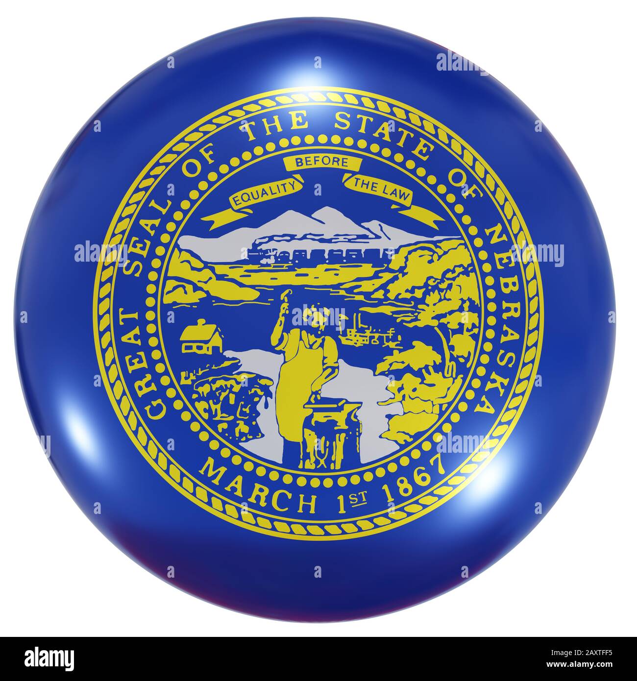 3d rendering of a Nebraska USA State flag on a circle icon isolated on ...