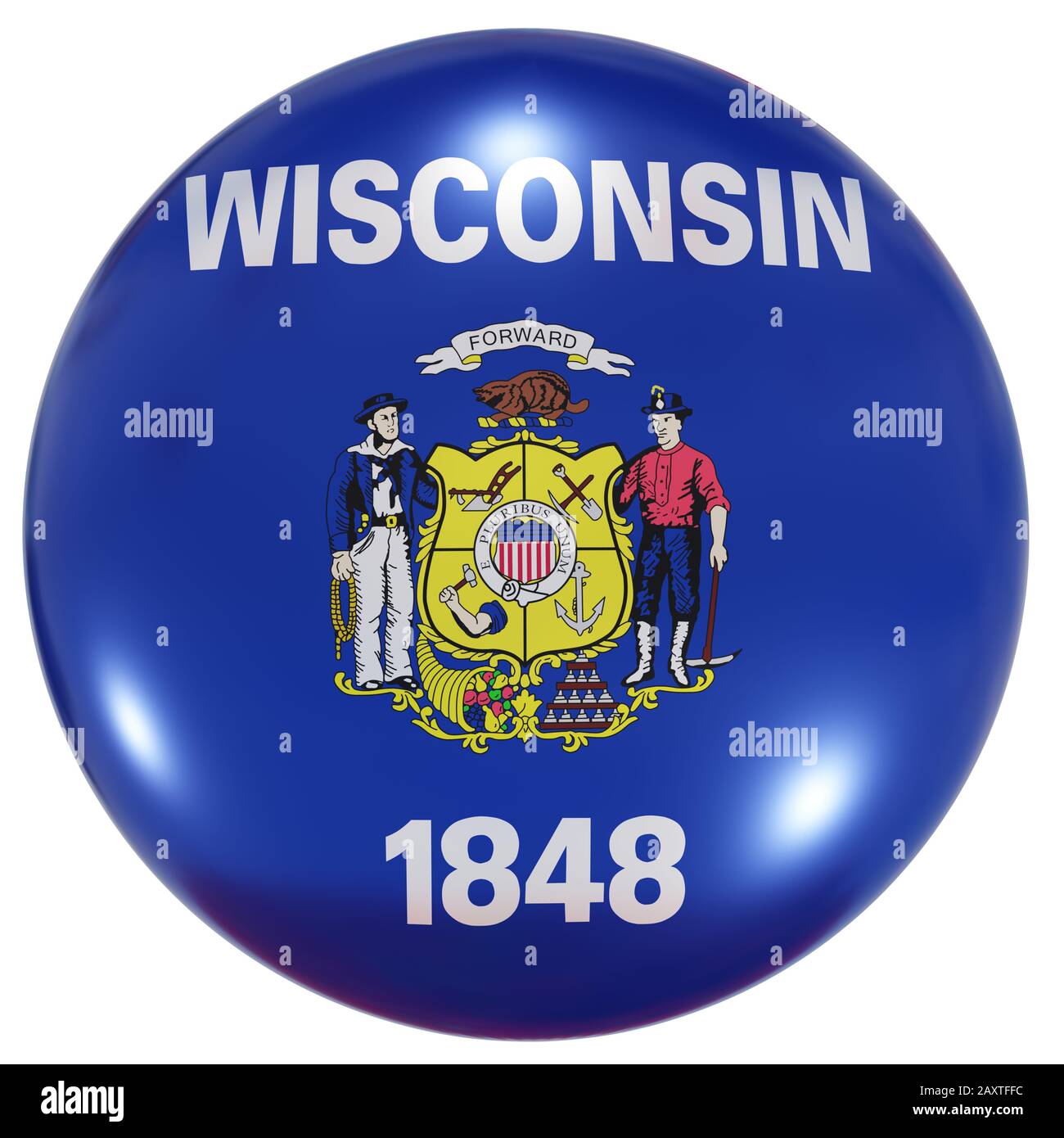 3d rendering of a Wisconsin USA State flag on a circle icon isolated on ...