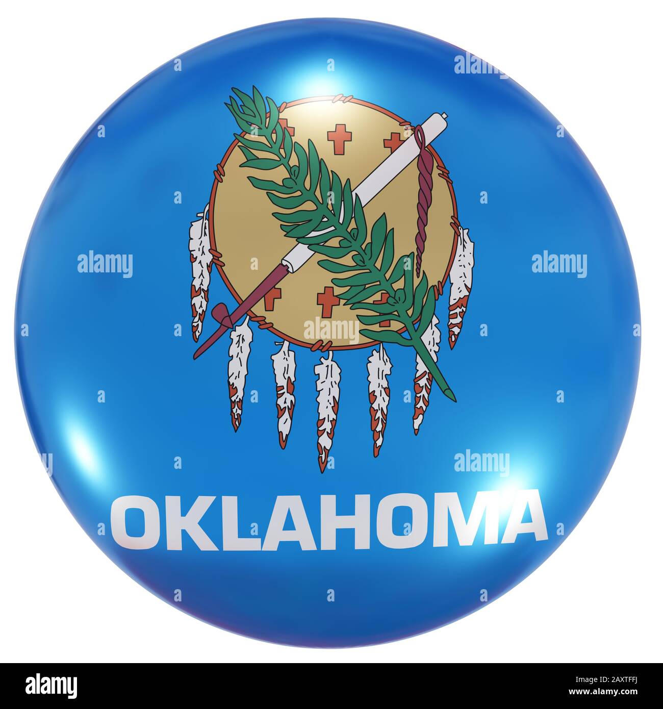 3d rendering of an Oklahoma USA State flag on a circle icon isolated on ...
