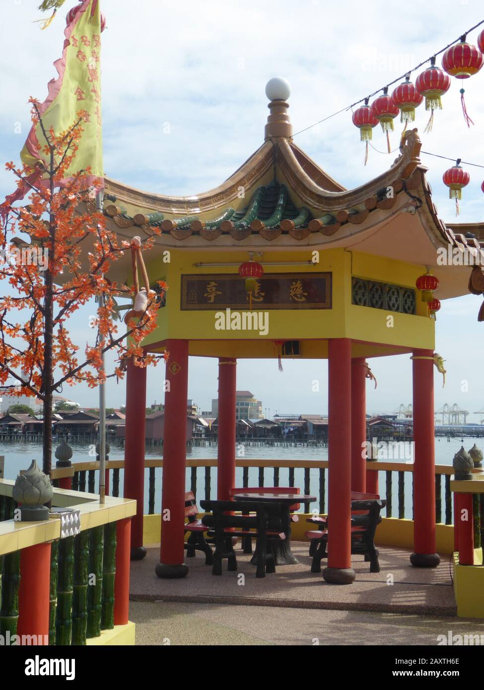 Beautiful traditional red Chinese pavilion Georgetown, Malaysia Stock ...