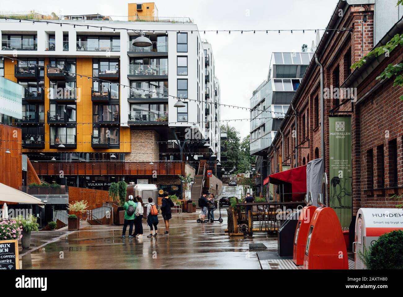 Oslo, Norway - August 11, 2019: Outdoor view of Mathallen Oslo, a food ...