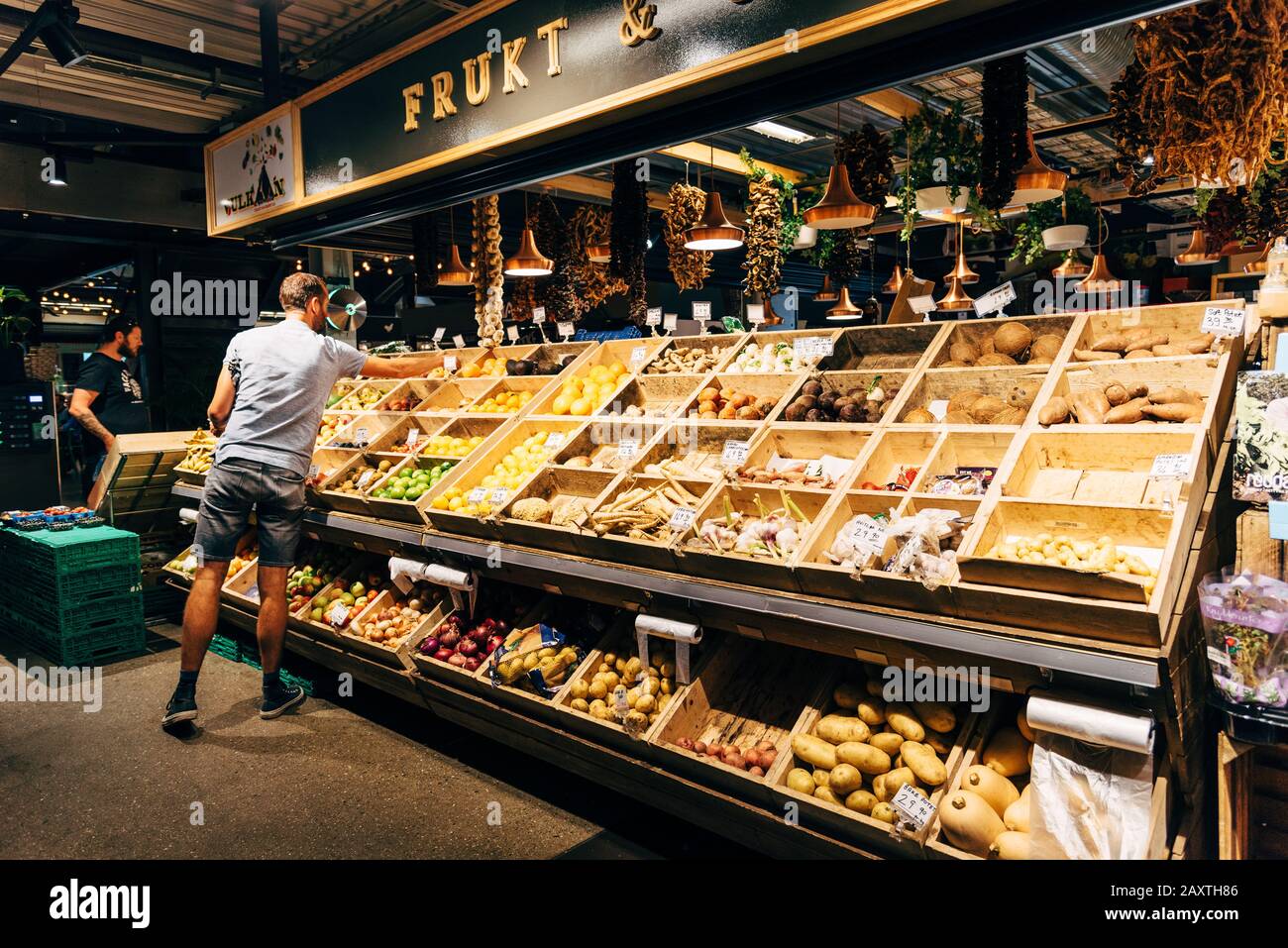 Oslo, Norway - August 11, 2019: Produce store in Mathallen Oslo, a food ...