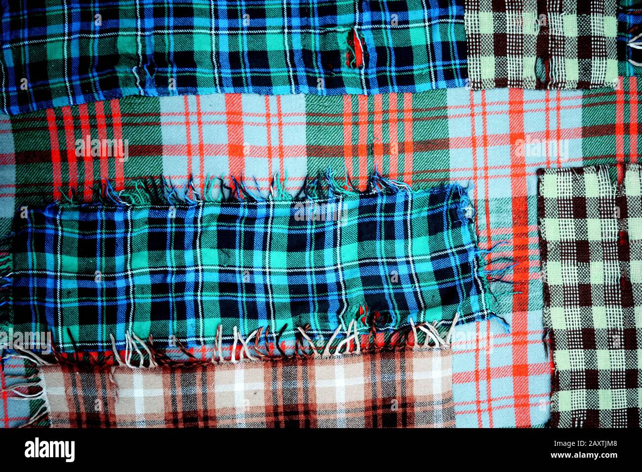 background multicolored old wool blanket stitched cell Stock Photo - Alamy