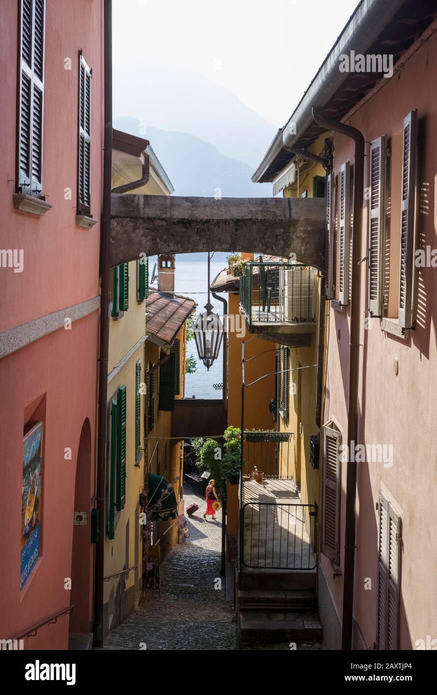 Italy, Lombardy, Lake Como: lane in the village of Varenna Stock Photo ...