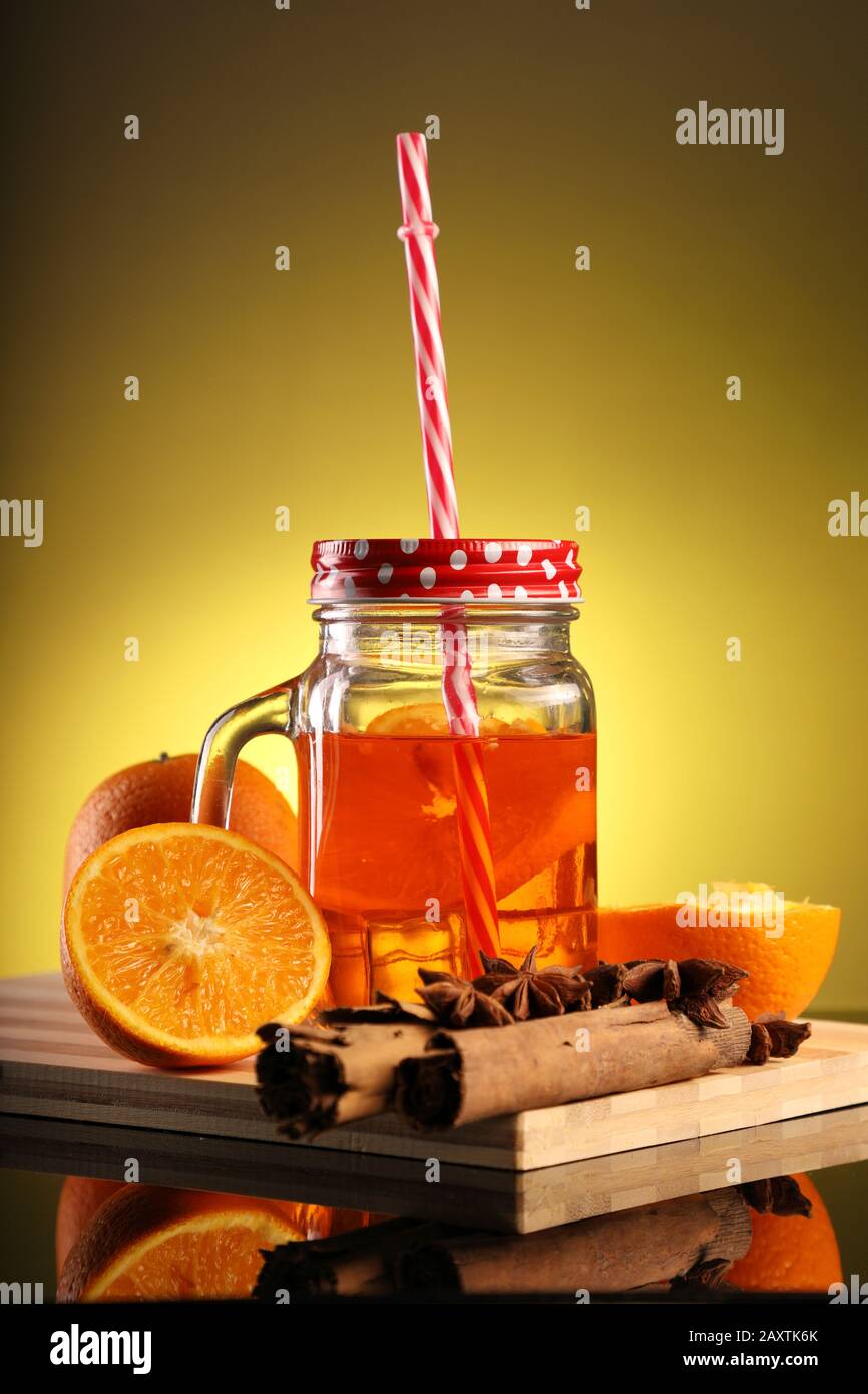 Healthy Infused Orange Detox Drink in a Mason Jar Stock Photo - Alamy