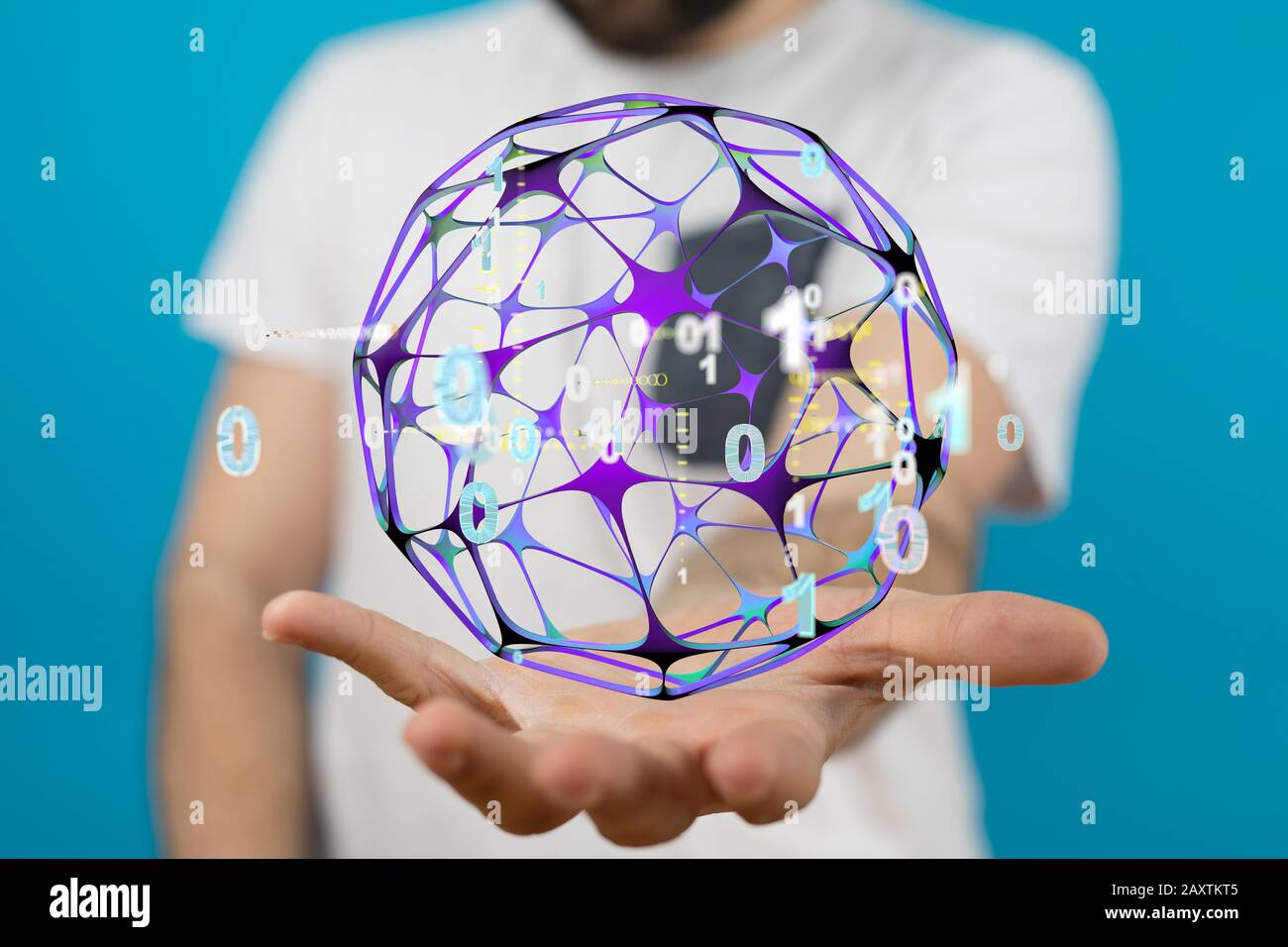 Person showing a virtual projection of a social connection network ...