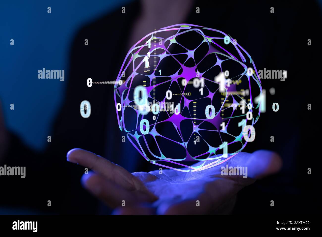 Person showing a virtual projection of a social connection network ...