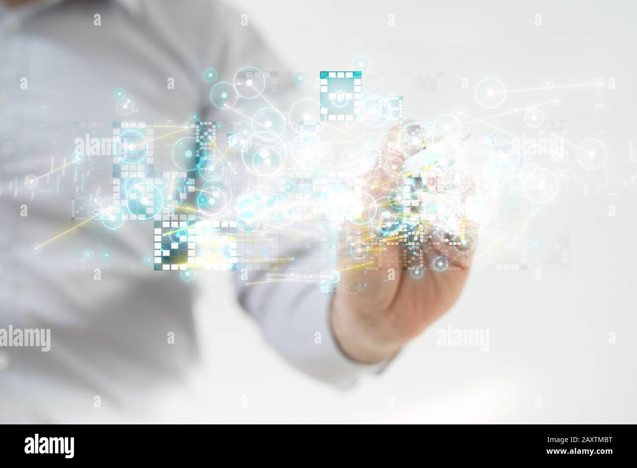 Businessman presenting a virtual projection of futuristic innovation ...