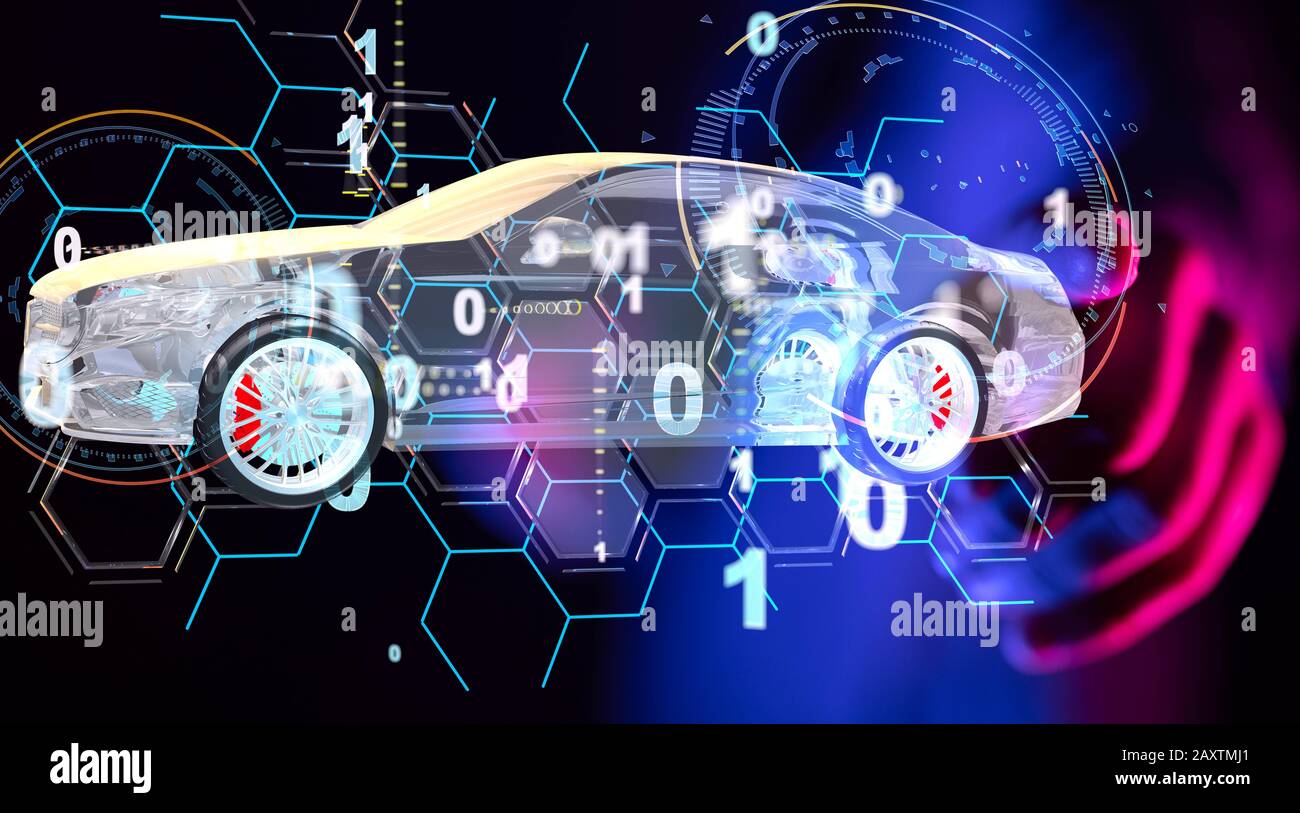 Colorful virtual projection of digital car technology Stock Photo - Alamy