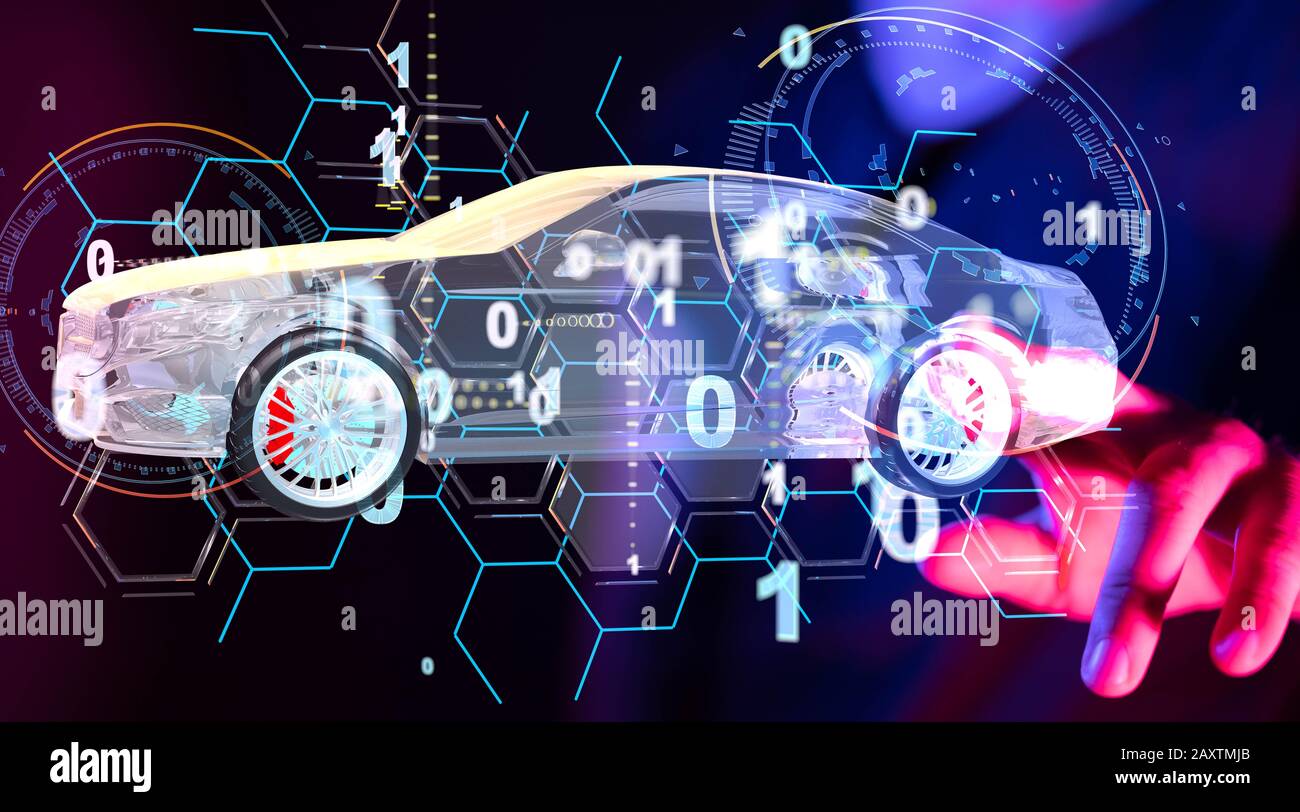 Colorful virtual projection of digital car technology Stock Photo - Alamy