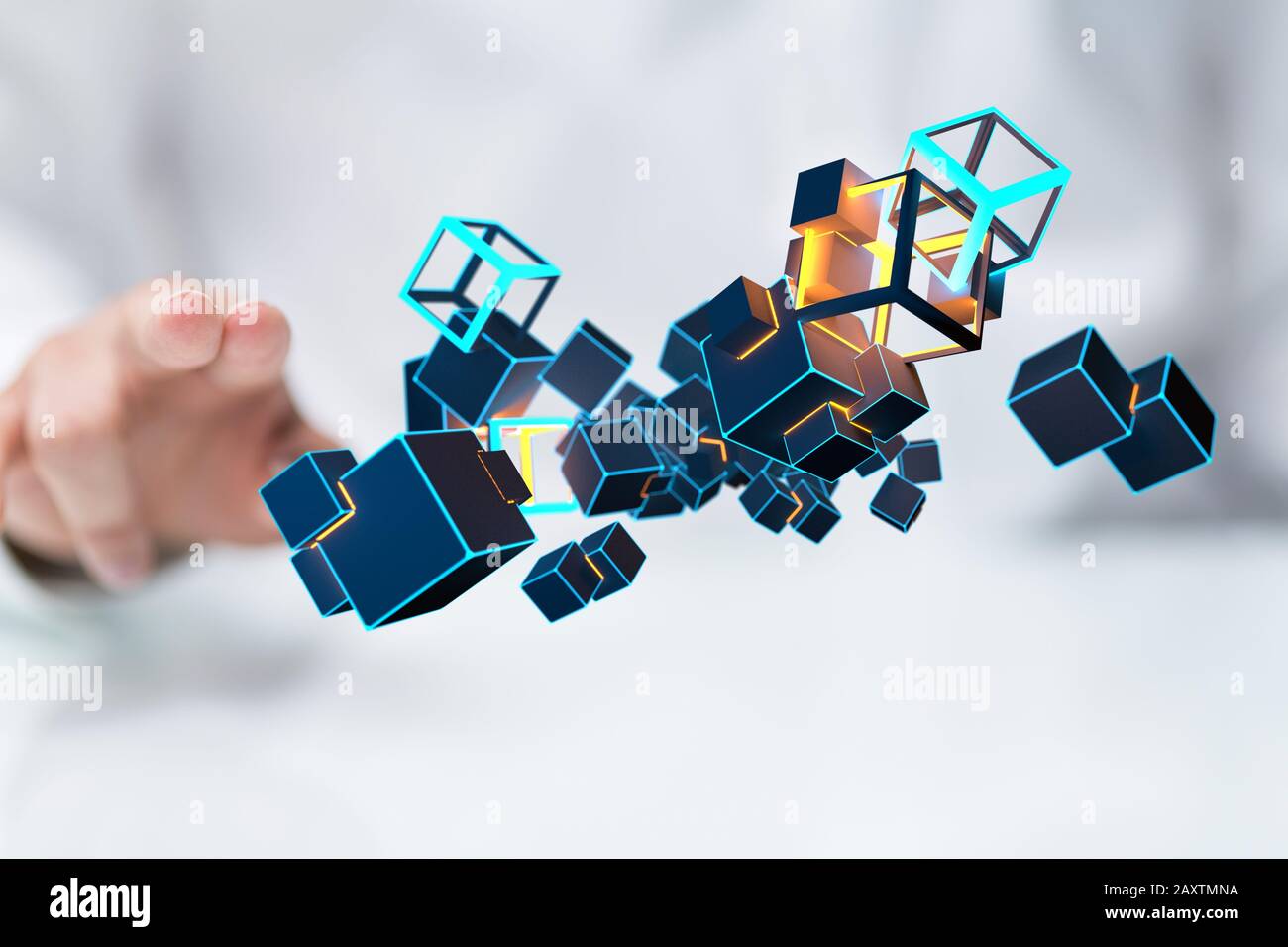 Person presenting the virtual projection of cloud storage Stock Photo ...