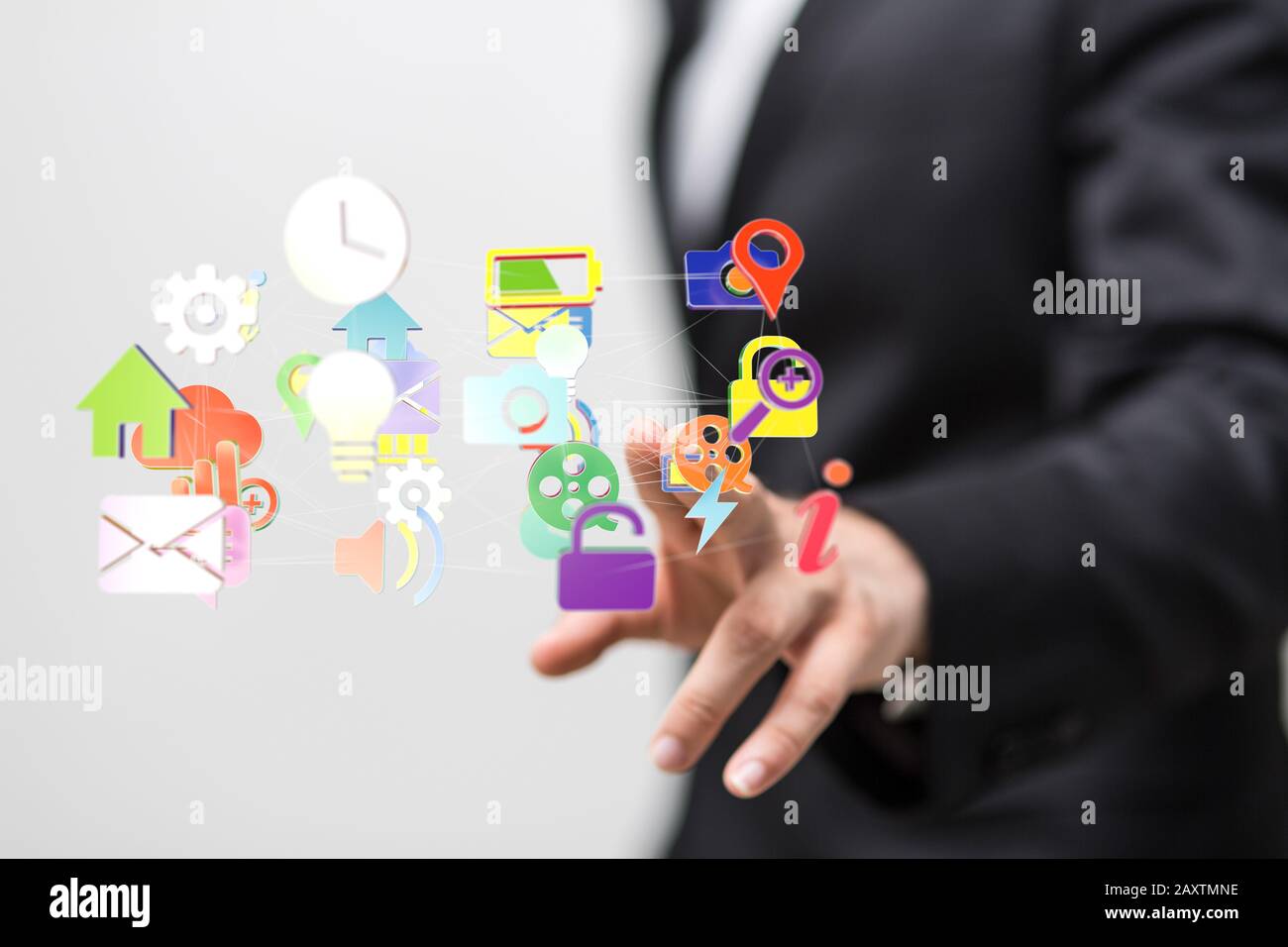 Person presenting the virtual projection of digital objects Stock Photo ...