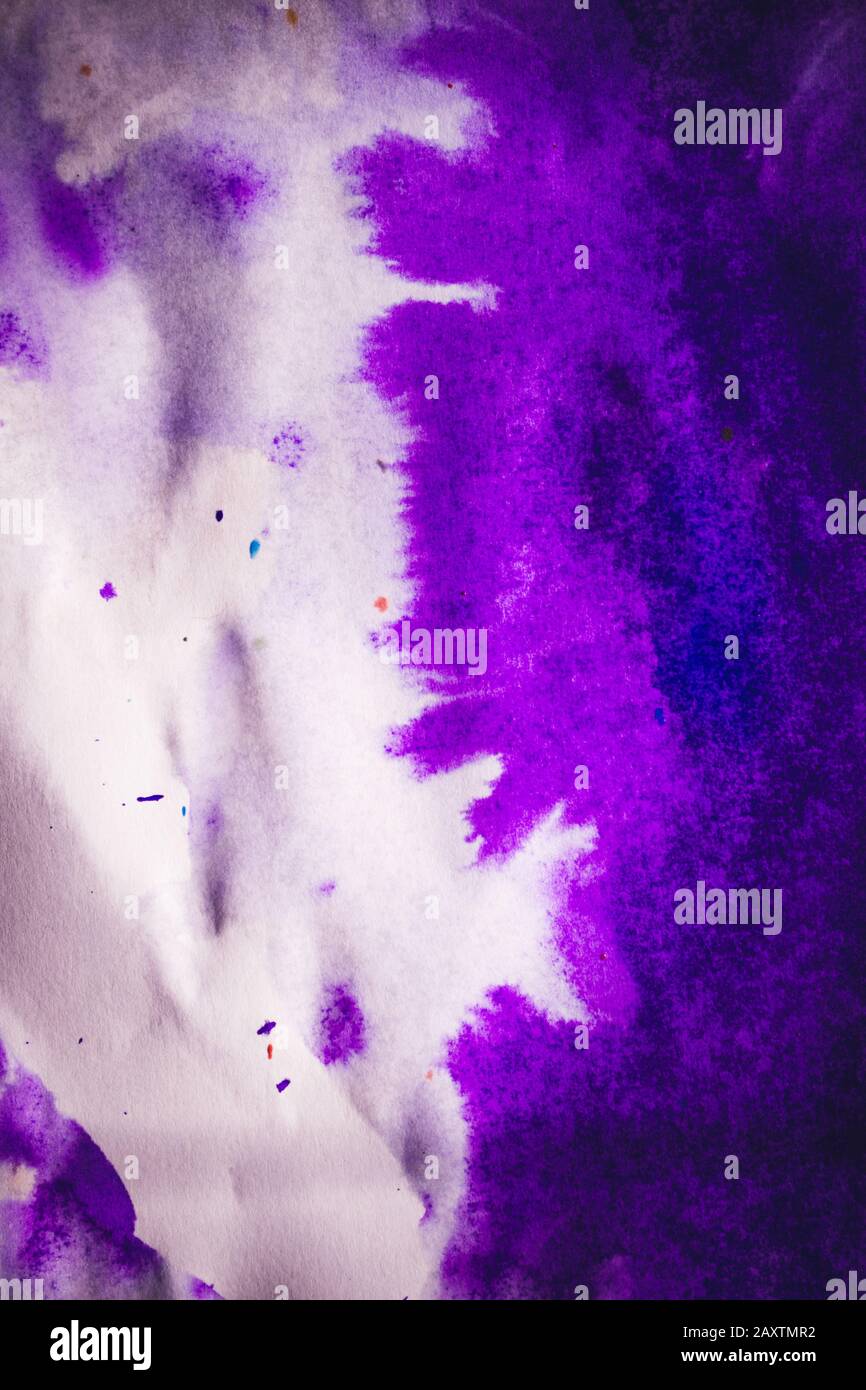 abstract purple ink stains with streaks on white wet paper Stock Photo ...