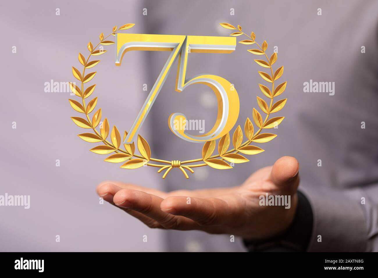 Number 75 and golden spikes of wheat over someone's hands Stock Photo ...