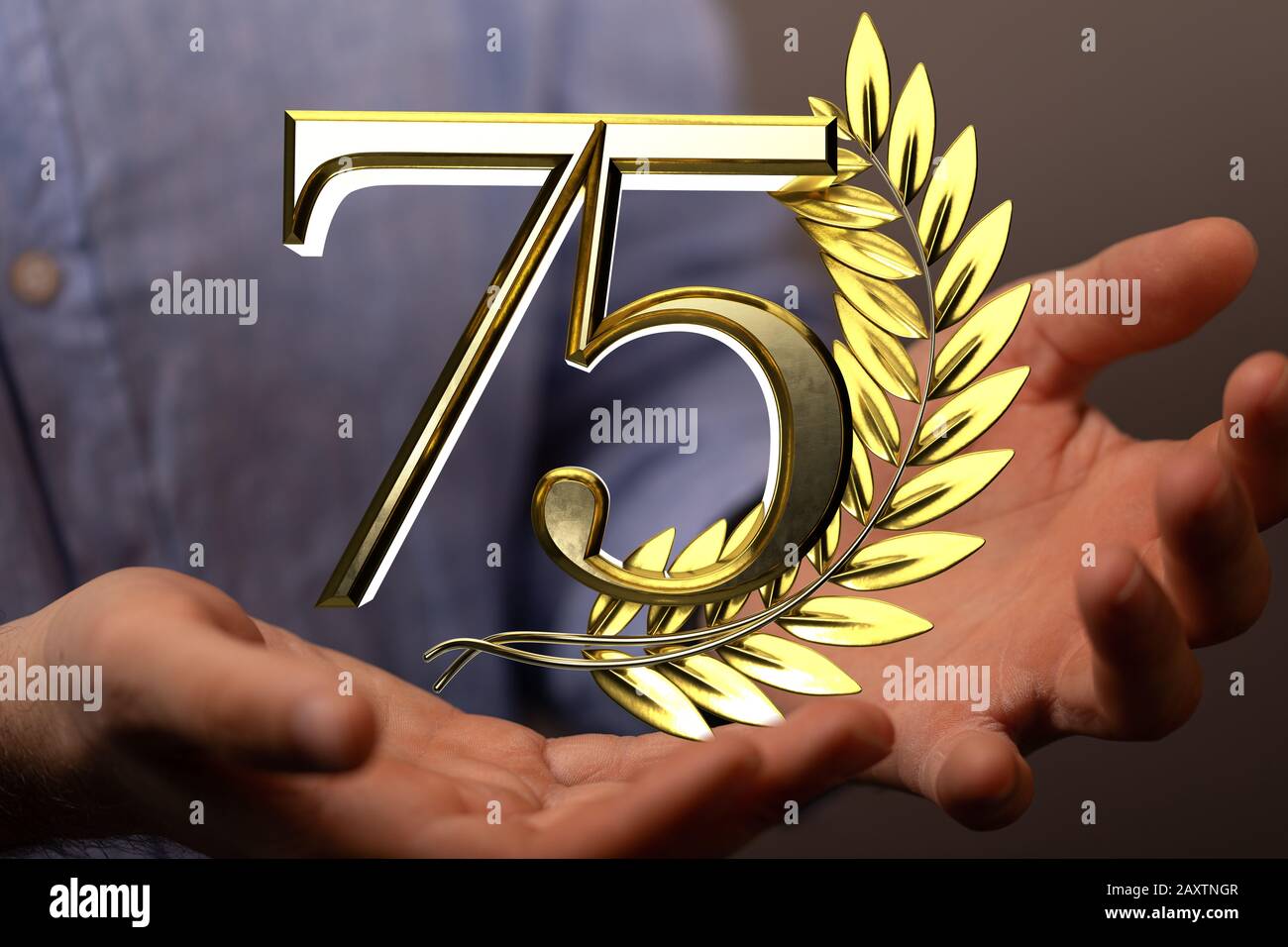 Number 75 and golden spikes of wheat over someone's hands Stock Photo ...