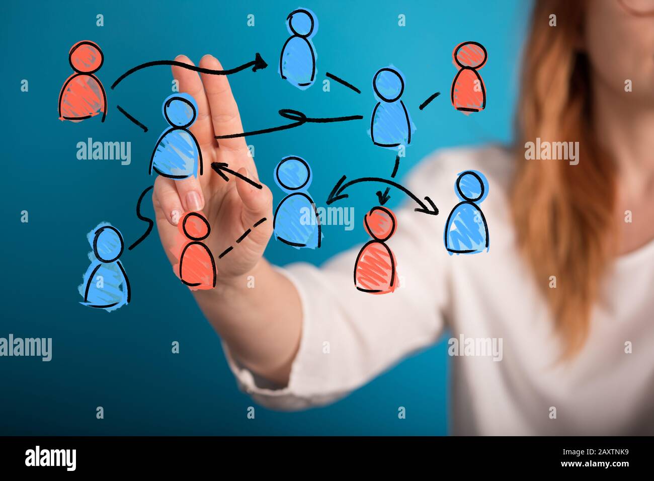Global connected network of people next to someone's hand Stock Photo ...