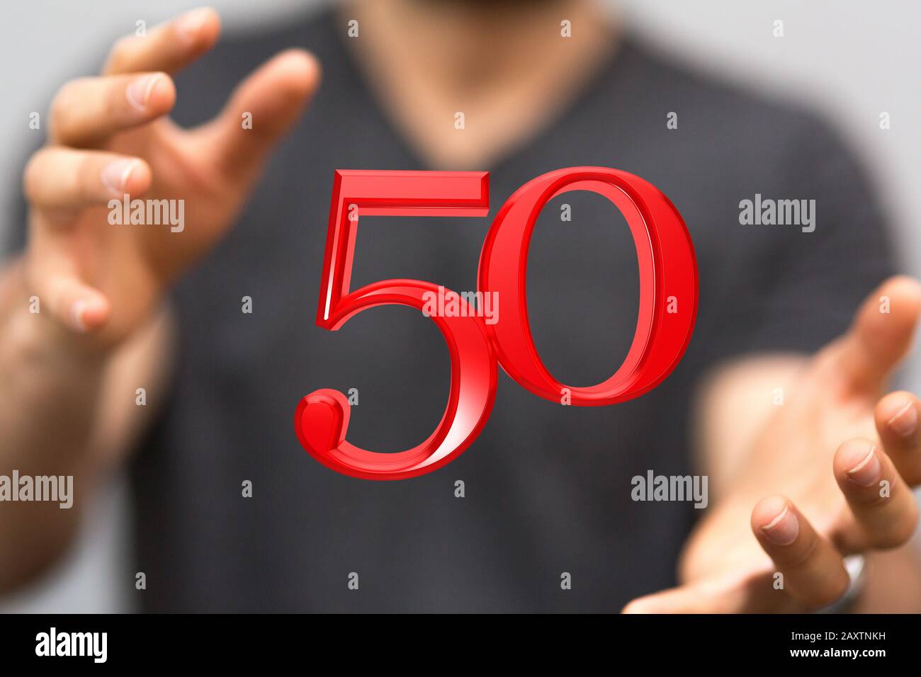 Illustration of the number 50 over someone's hands Stock Photo - Alamy