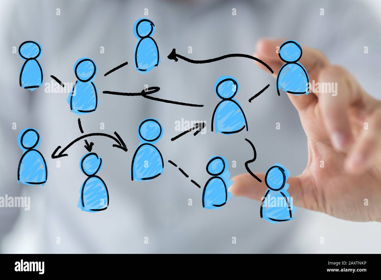 Global connected network of people next to someone's hand Stock Photo ...