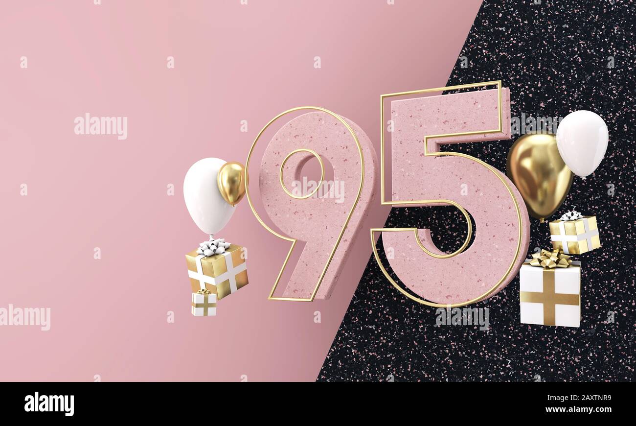 Happy 95th birthday party celebration. Modern marble composition 3D ...