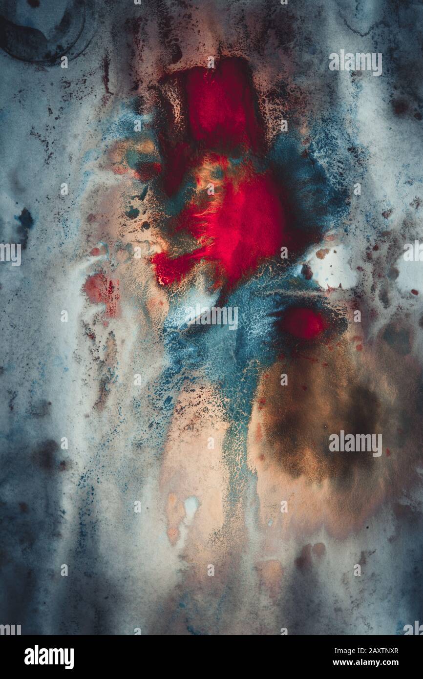 dark ink spots of different colors on a white wet paper Stock Photo - Alamy