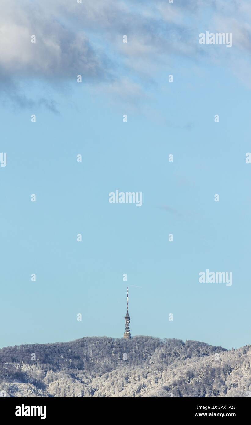 Vertical shot of a tower in medvednica mountain in zagreb, croatia ...