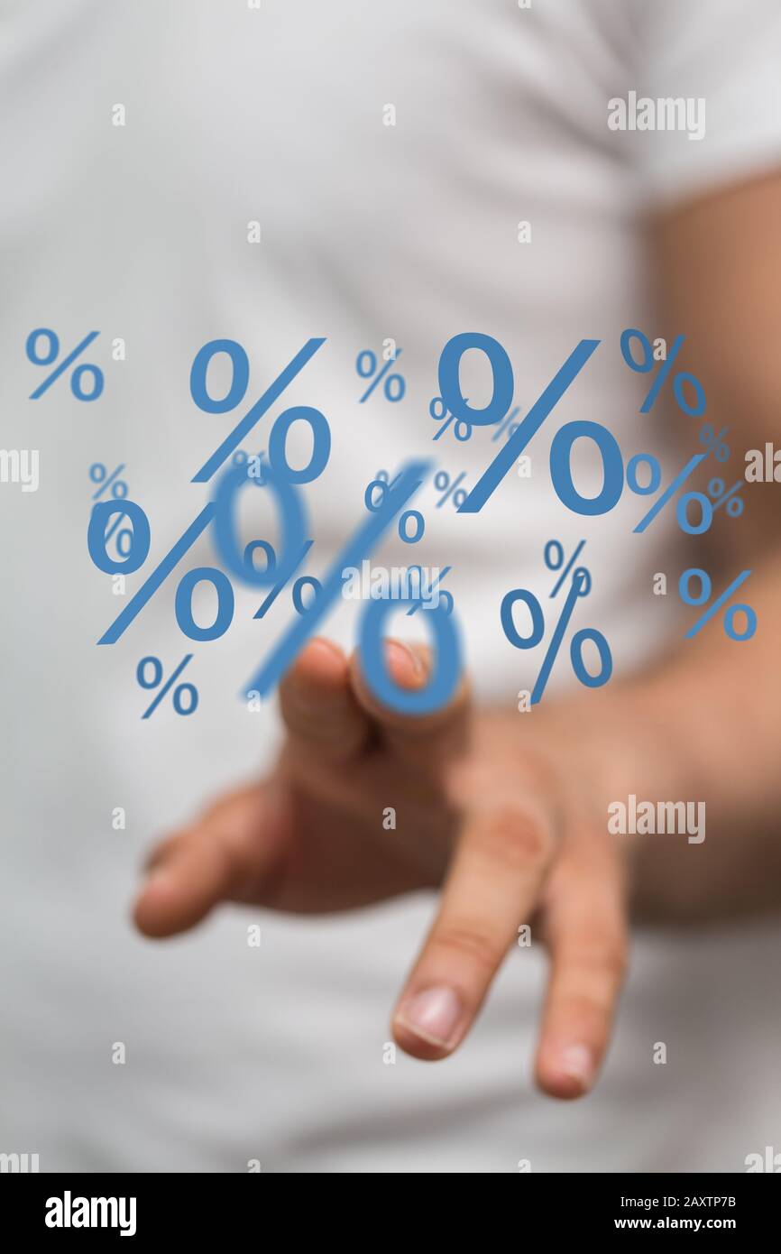 Illustration of several percentage signs over someone's hand Stock ...