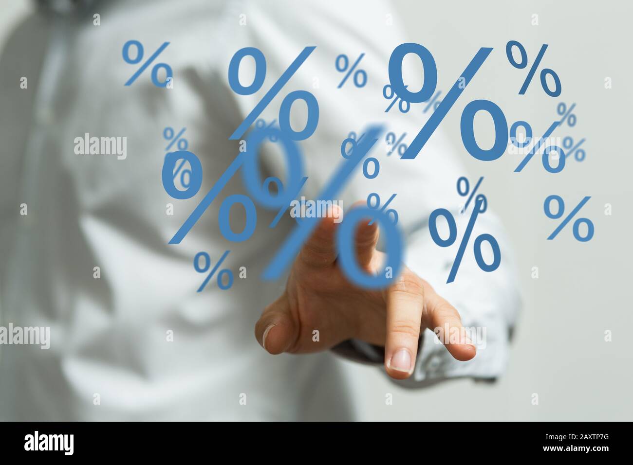 Illustration of several percentage signs over someone's hand Stock ...