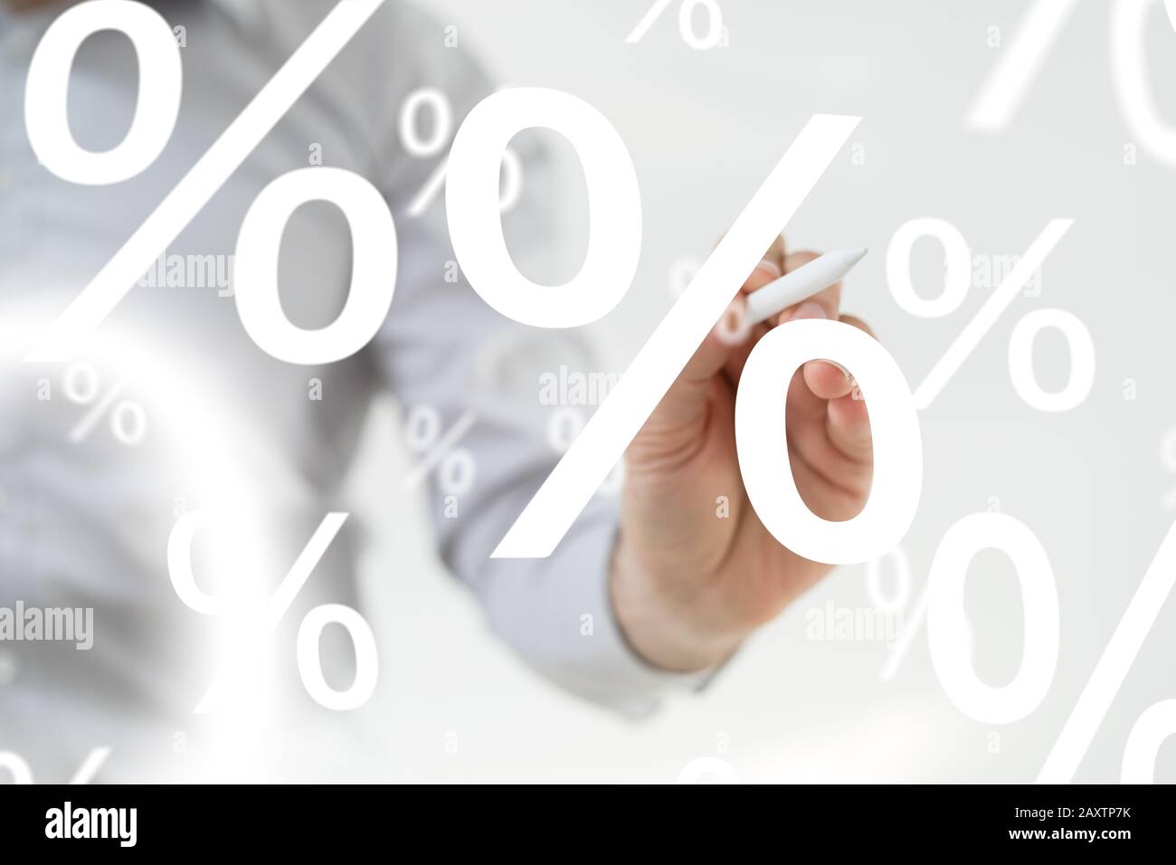 Illustration of several percentage signs over someone's hand Stock ...