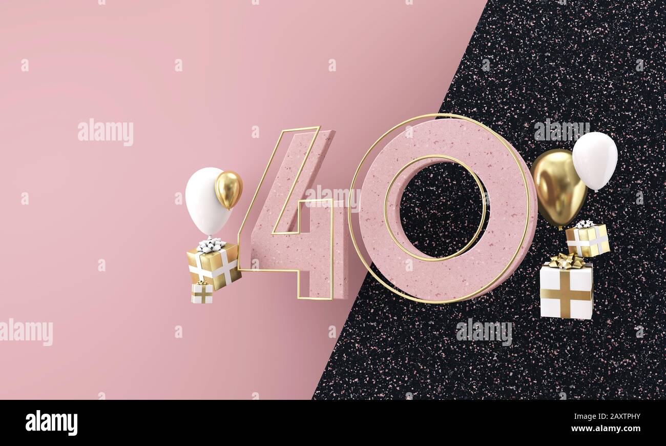 Happy 40th birthday party celebration. Modern marble composition 3D ...