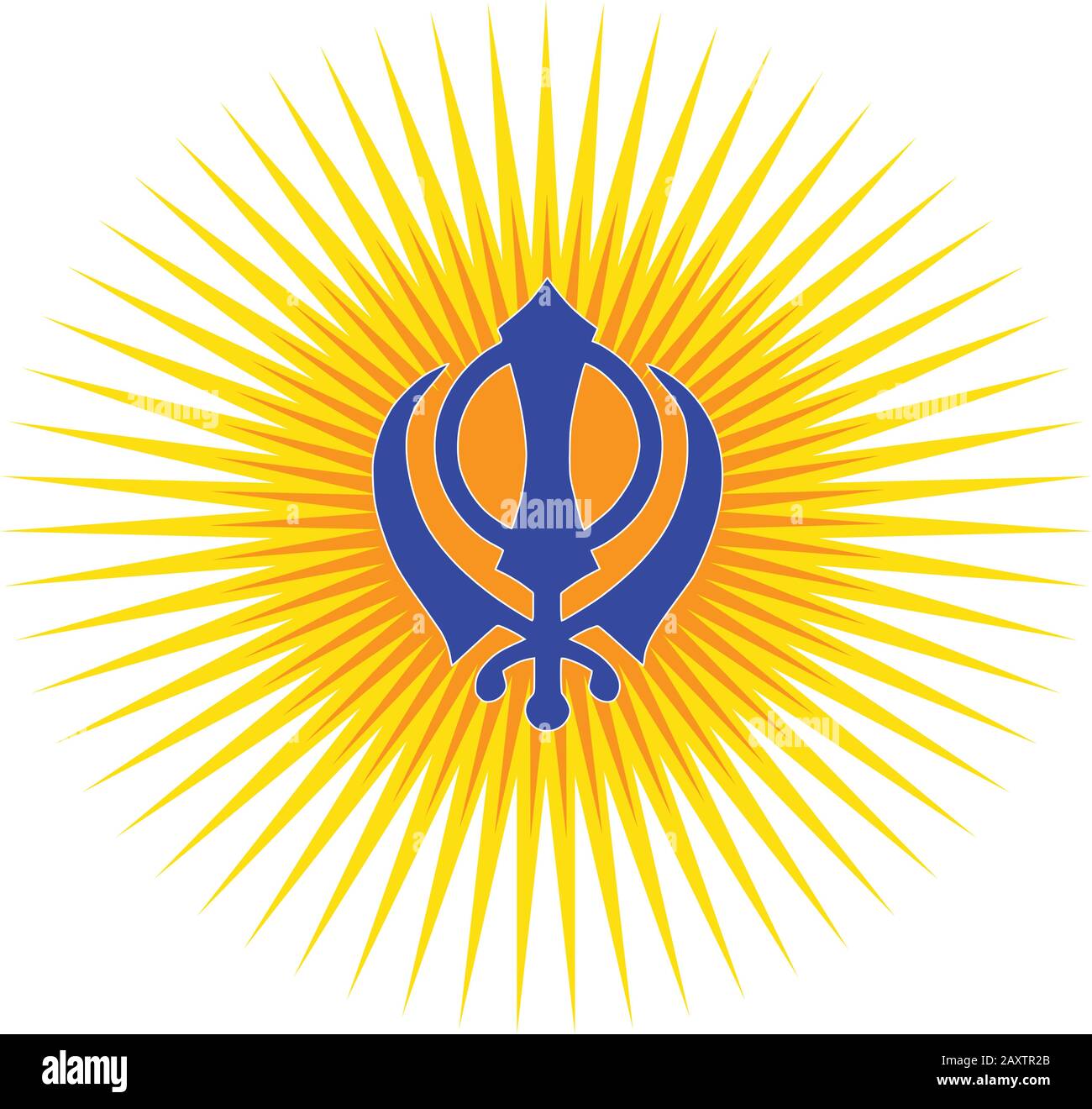 The main symbol of Sikhism – sign Khanda. Red and gold gradient rays ...