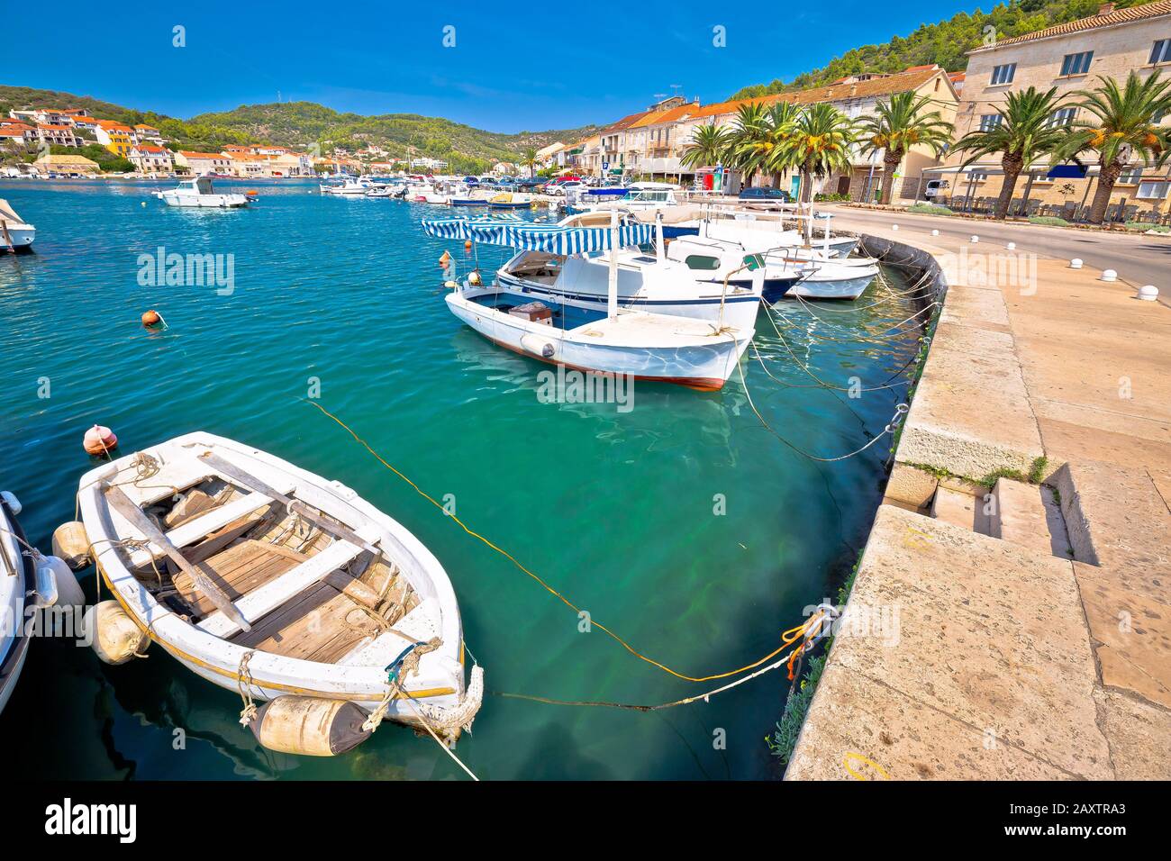 Bay of Vela Luka on Korcula island waterfront view, archipelago of ...