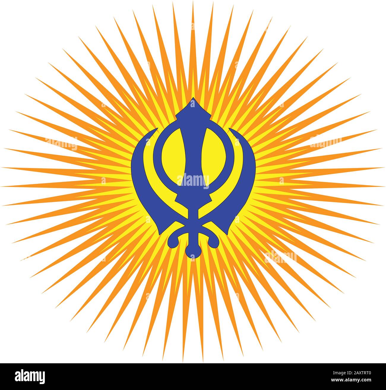 The main symbol of Sikhism – sign Khanda. Red and gold gradient rays ...