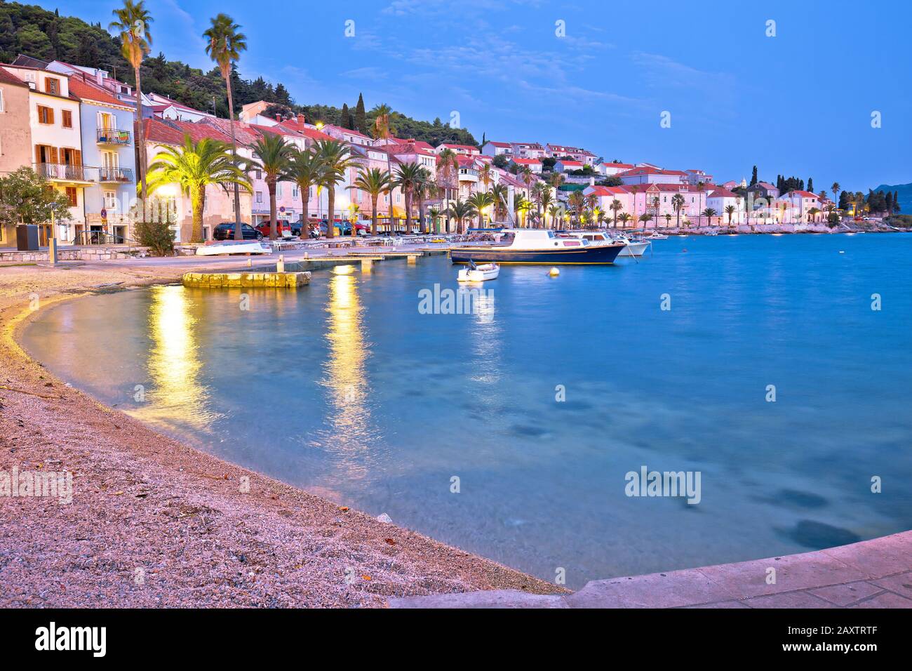 Korcula beach and coastline colorful evening view, island in ...