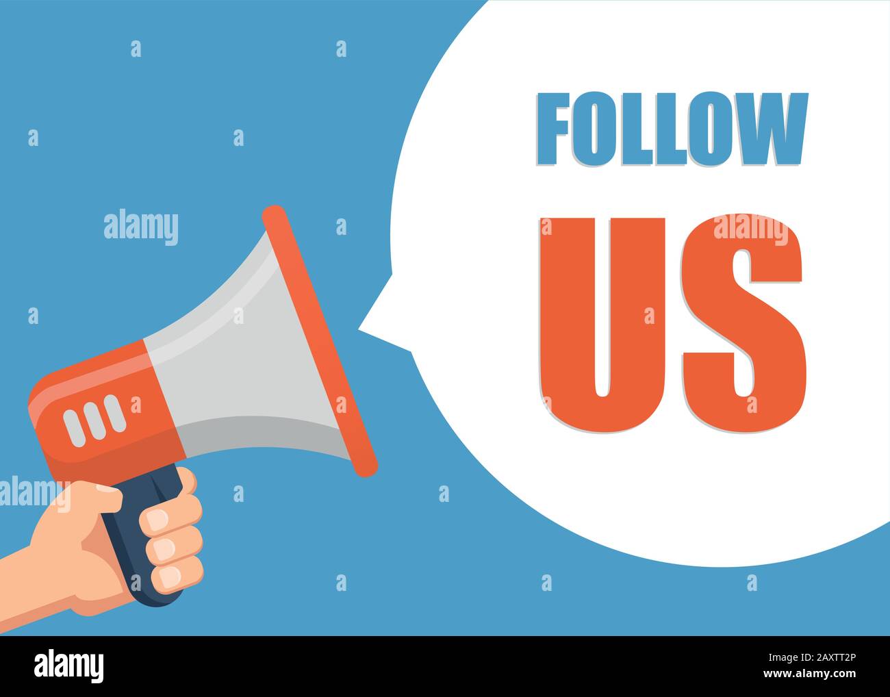 Follow Us - Male hand holding megaphone. Flat design. Can be used ...
