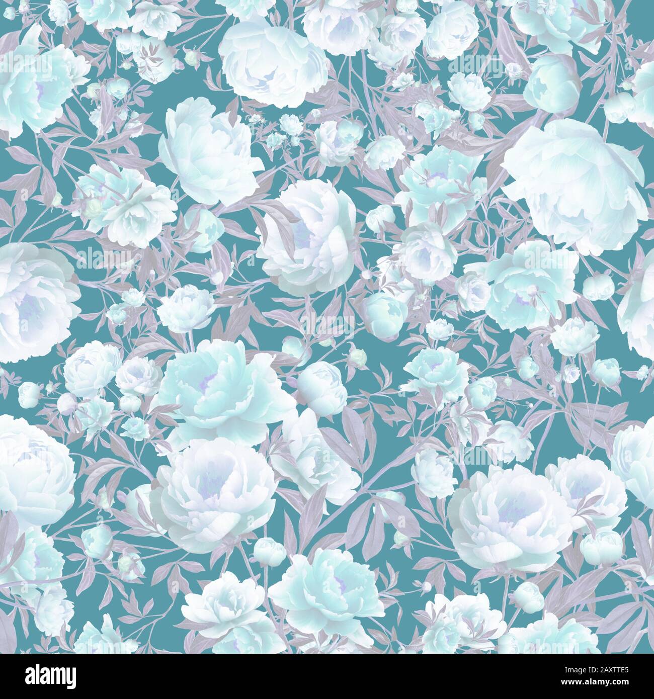Soft blue floral pattern, peony Stock Photo - Alamy