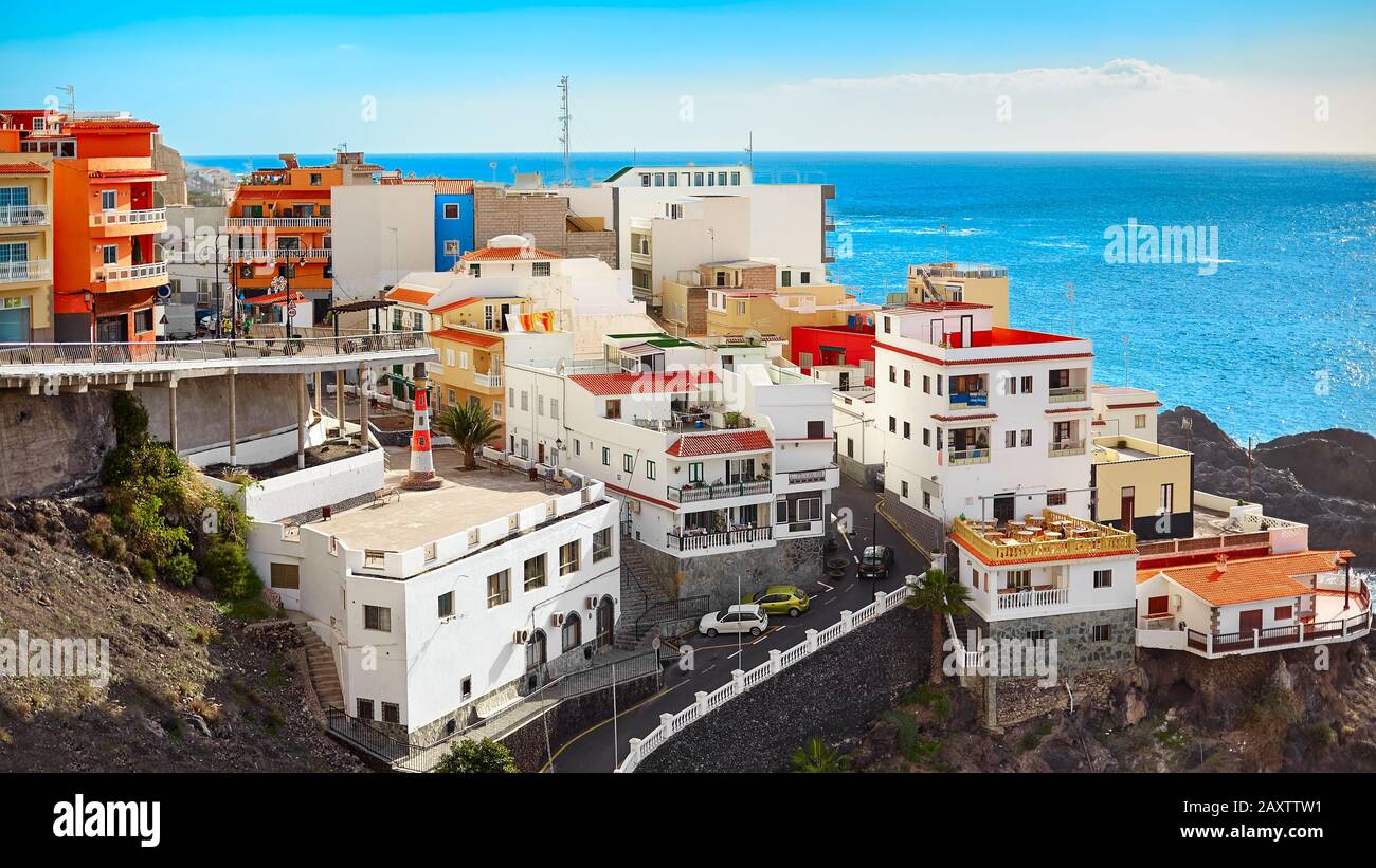 Tenerife island, aerial view of a small town, village with colorful ...