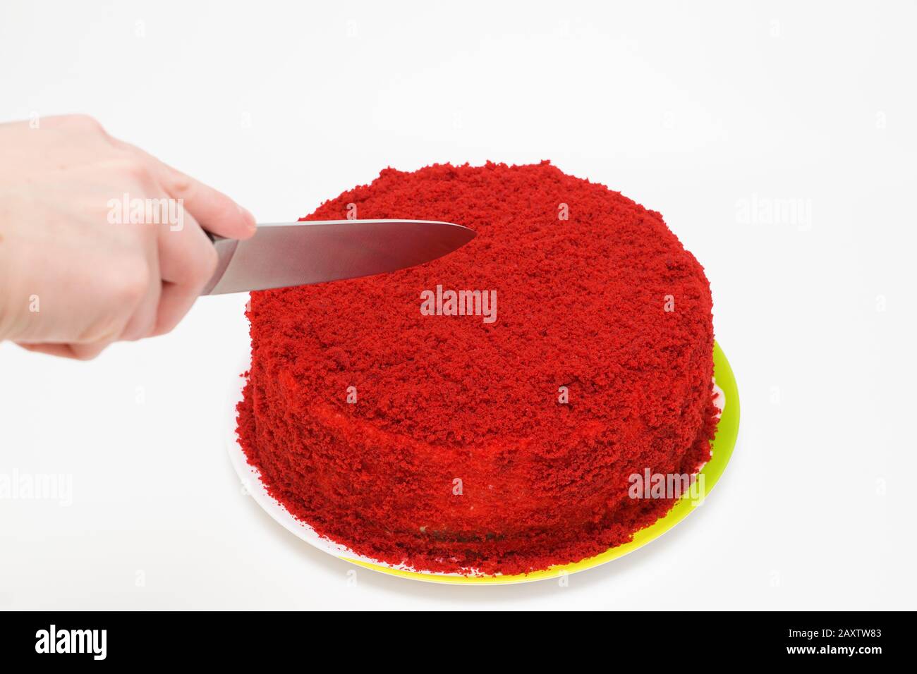 bright red cake called red velvet isolated on a white background Stock ...