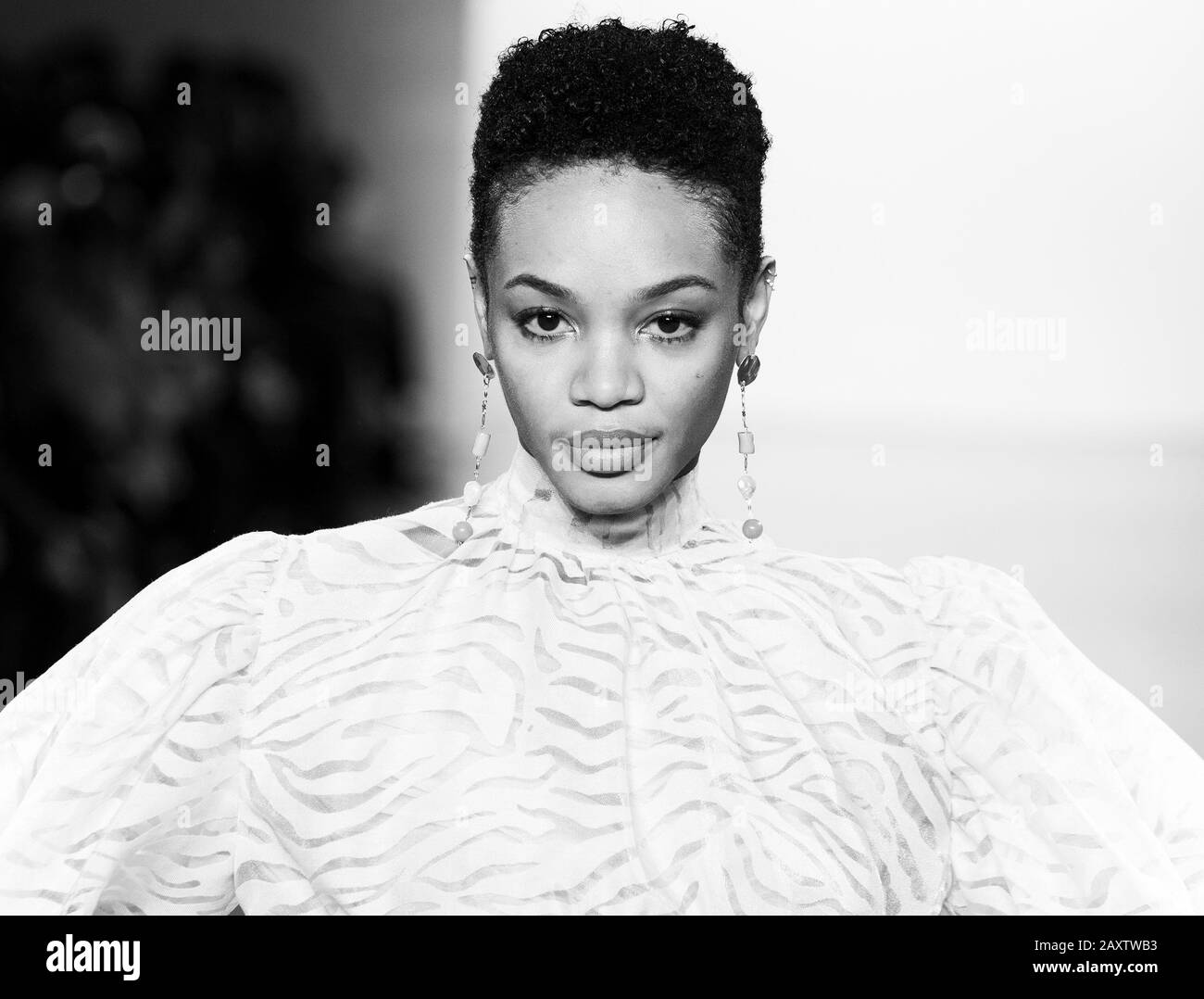 New York, United States. 12th Feb, 2020. Model walks runway for Fe Noel ...
