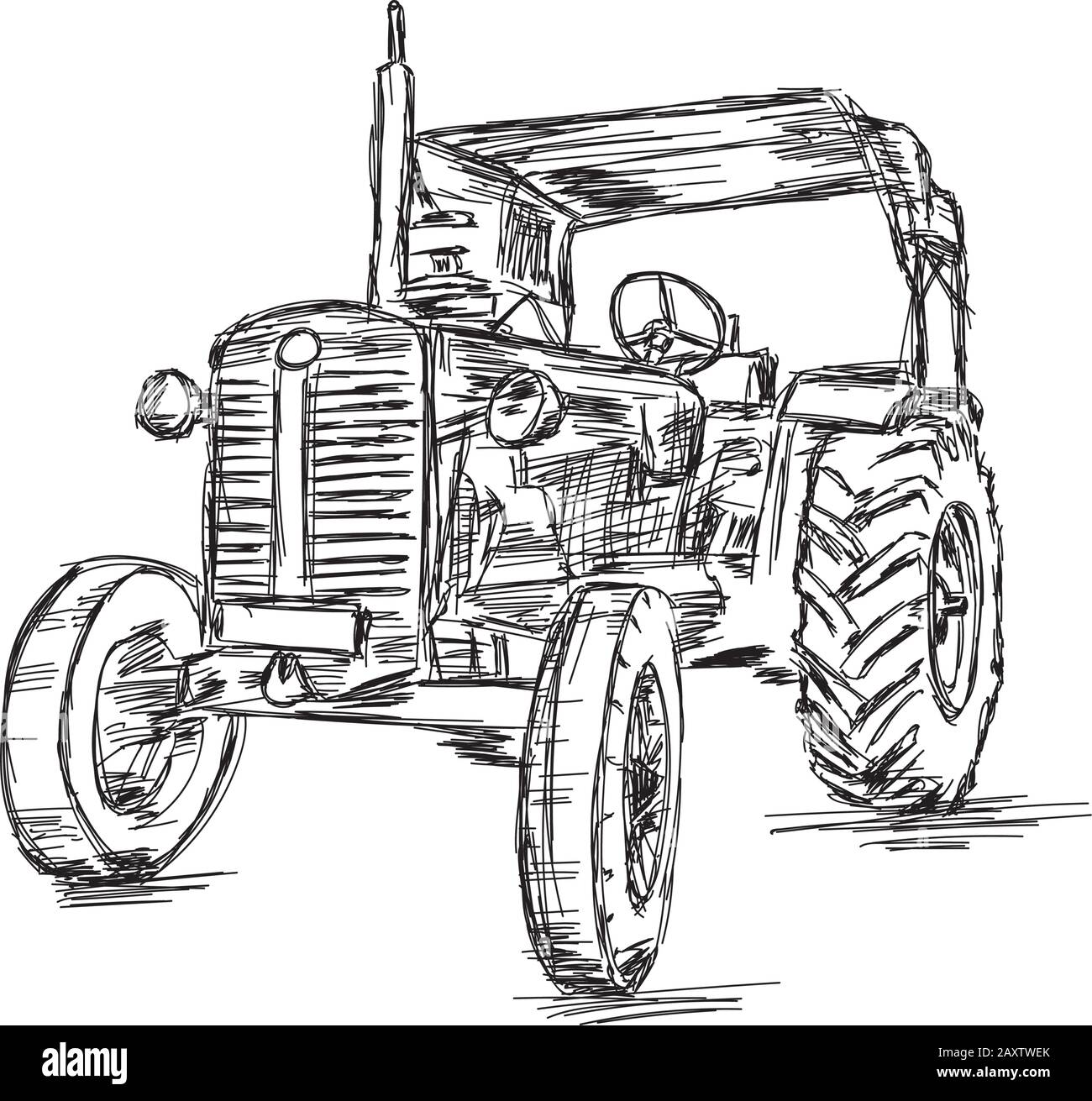 Sketch of Tractor Vehicle for Agriculture - Vector Illustration Stock ...