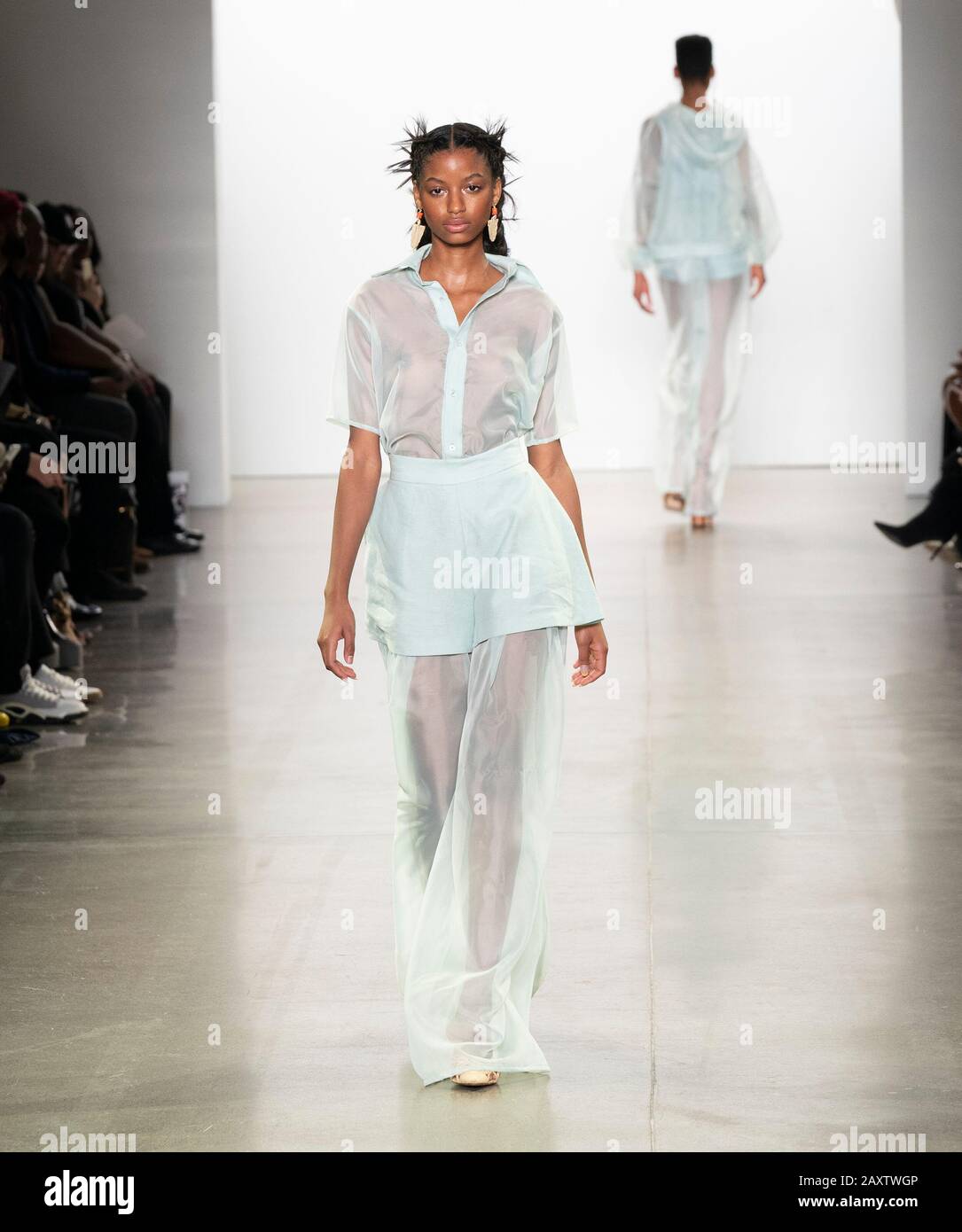 New York, United States. 12th Feb, 2020. Model walks runway for Fe Noel ...