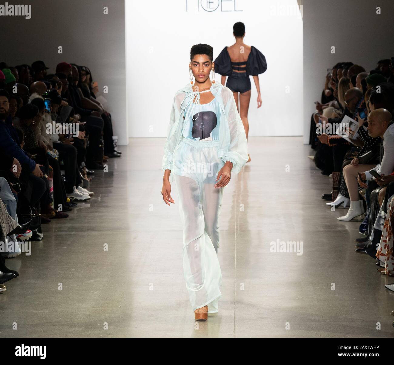 New York, United States. 12th Feb, 2020. Model walks runway for Fe Noel ...
