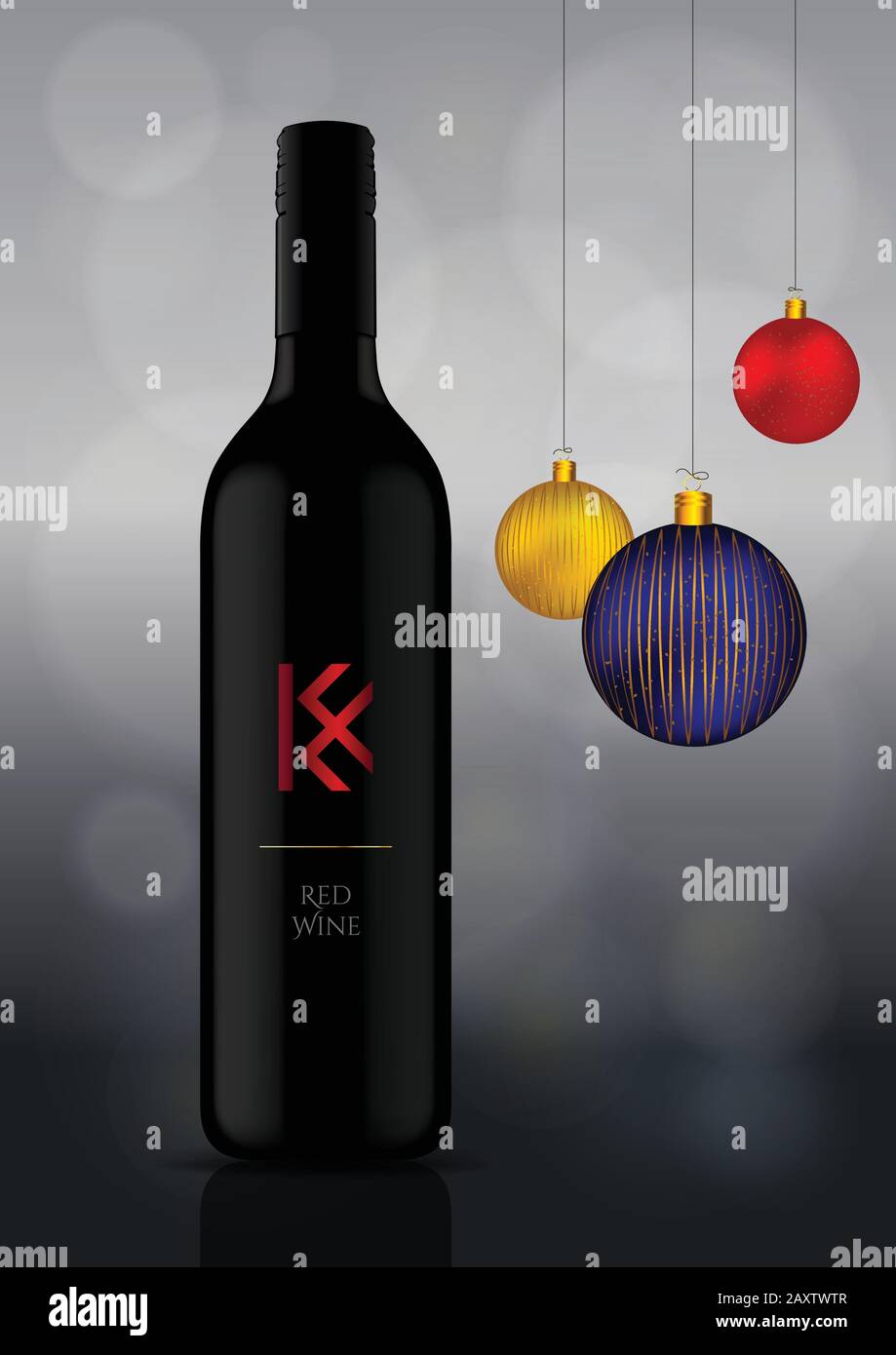 Wine Bottle Vector Illustration with Christmas Ornaments / Celebrations ...