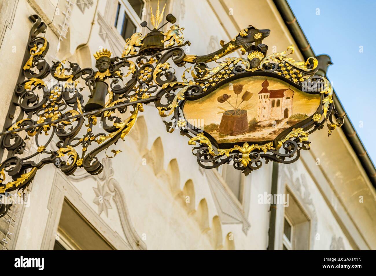 Brunico (BZ), February 12, 2019: sunlight is enlightening signboard of ... Brunico (BZ), February 12, 2019: sunlight is enlightening signboard of ...